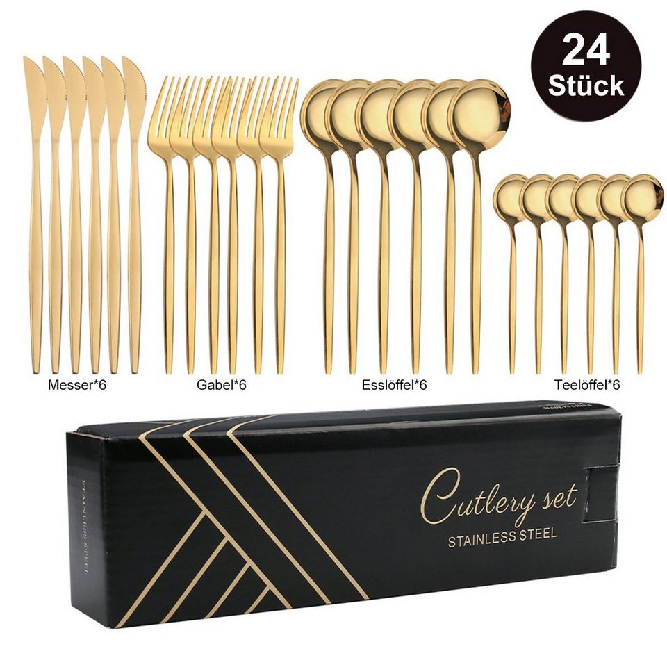 Dopwii Besteck Set Besteck 6 Personen24 Stück Messer Gabel Löffel
