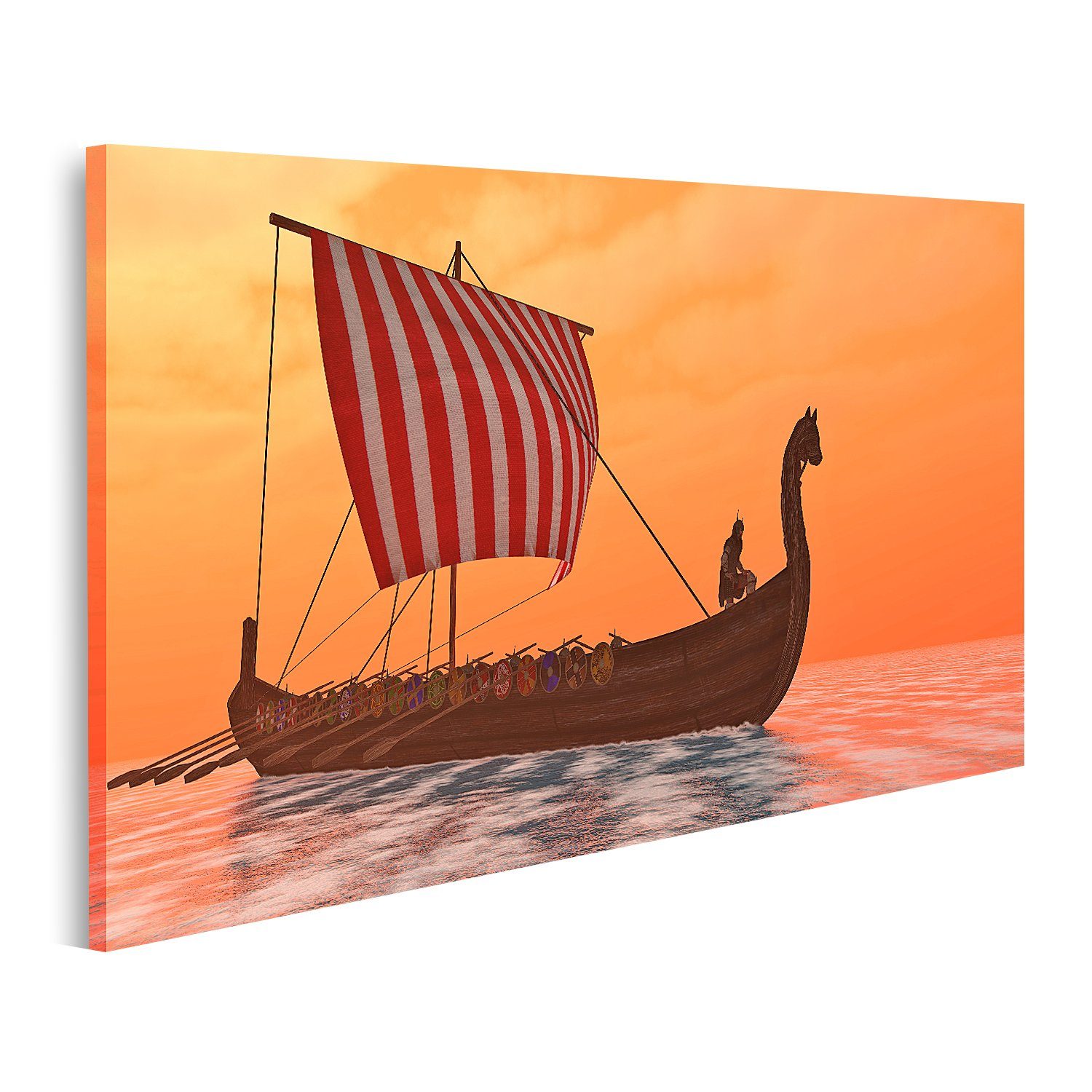 islandburner Leinwandbild Bild auf Leinwand Ein Wikinger-Langboot segelt durch die ruhigen Gewäs