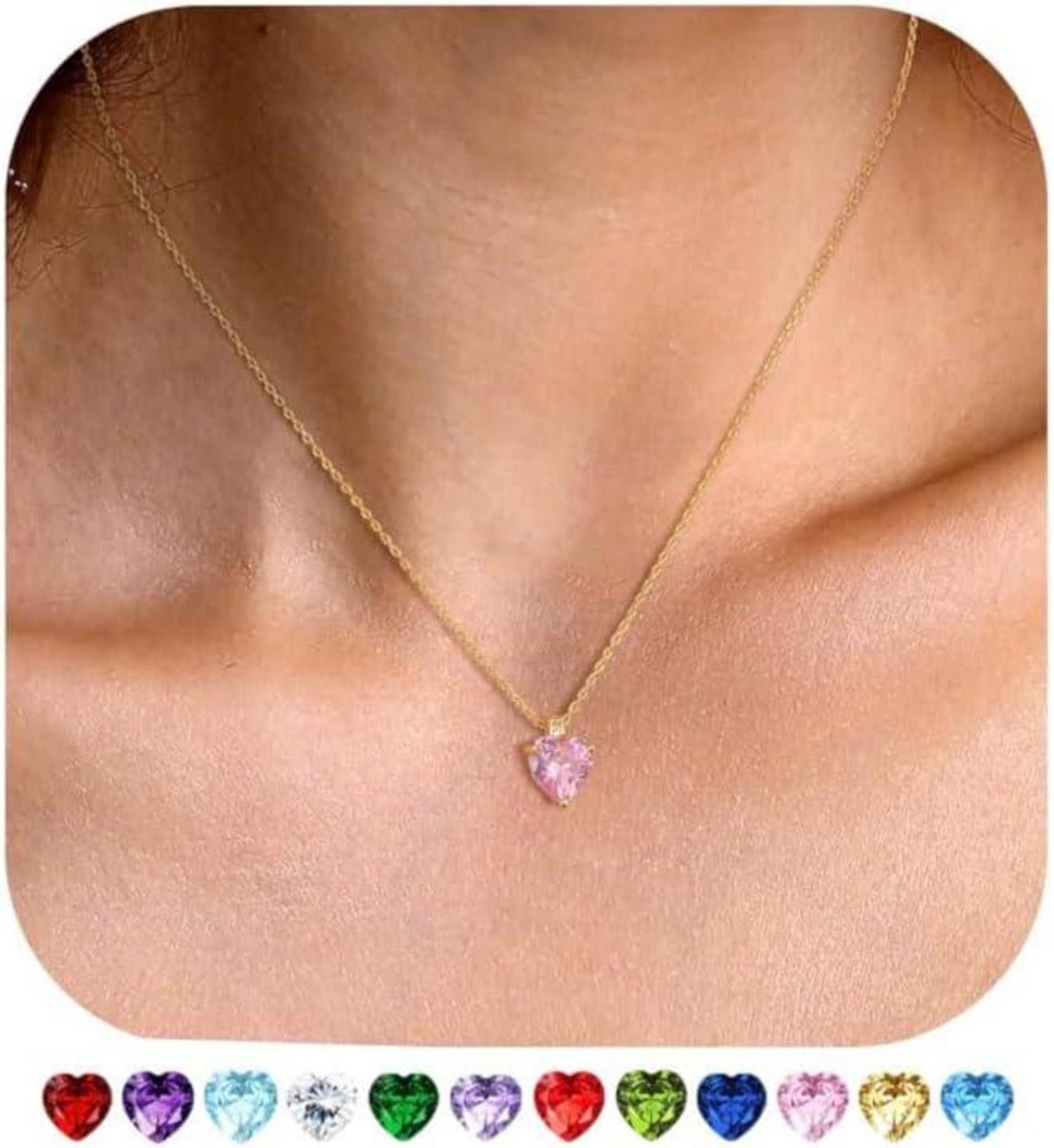 LuxusKollektion Kette und Anhänger Set Goldene Herz Halskette mit Geburtsstein für Damen