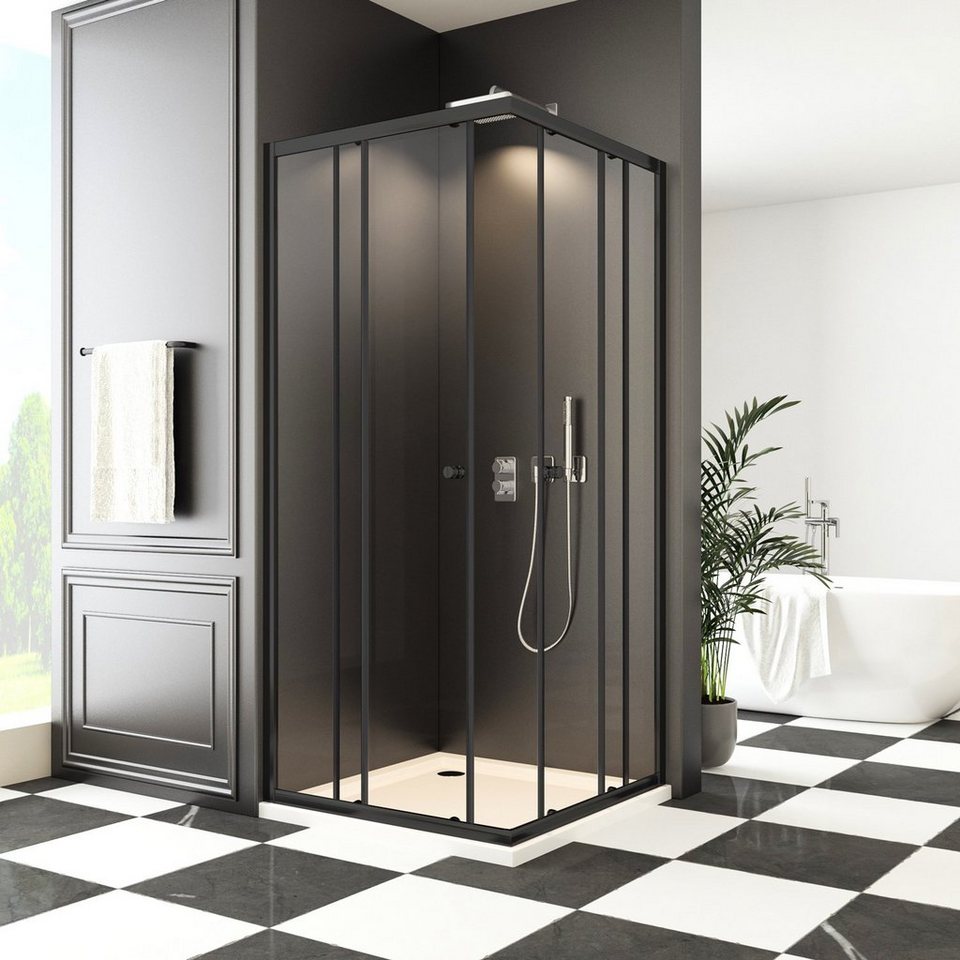 Boromal Eckdusche Duschkabine Schwarz 90x90 Schiebetür Eckeinstieg