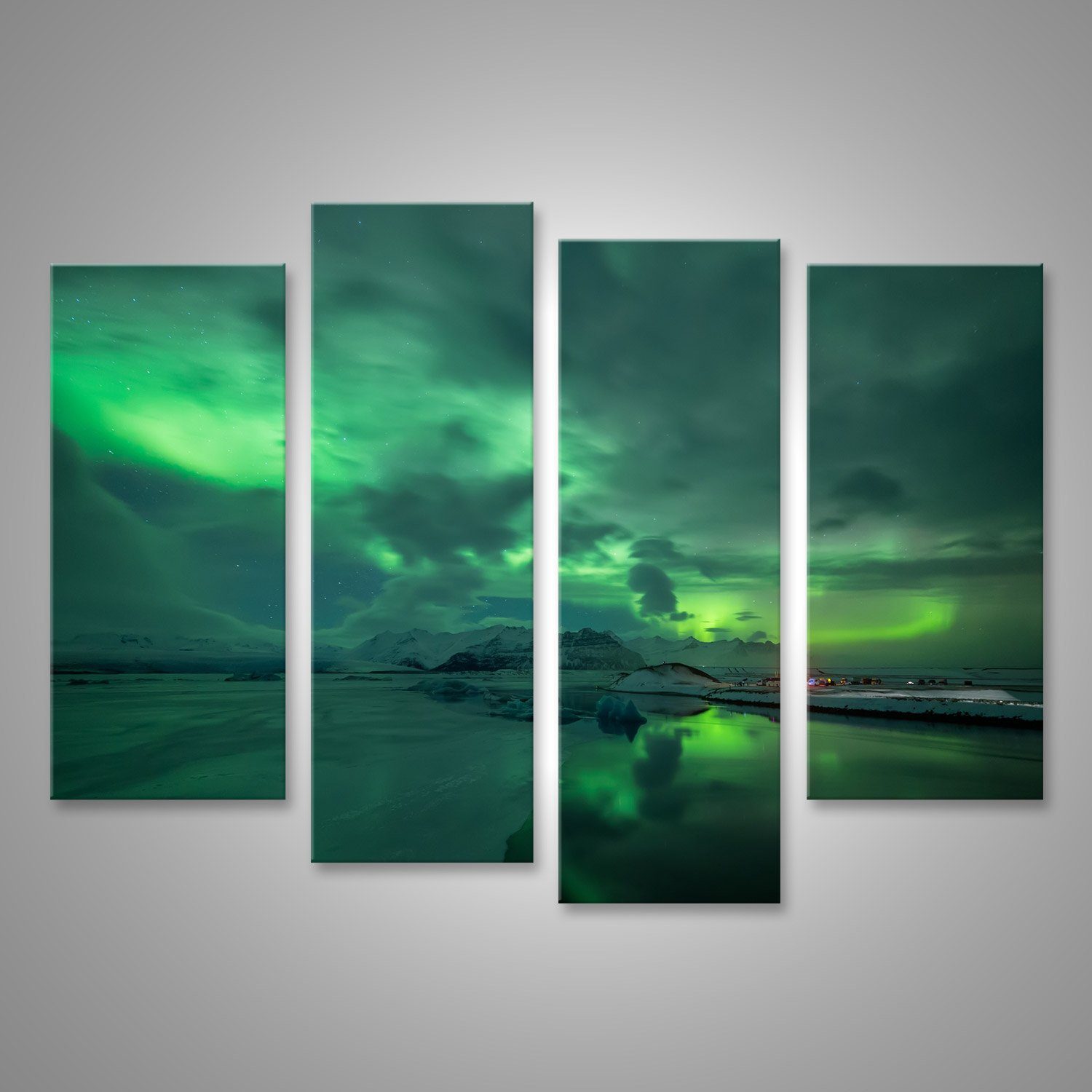 islandburner Leinwandbild Bild auf Leinwand Aurora Borealis Nordlicht Jokulsarlon Lagune In Isla