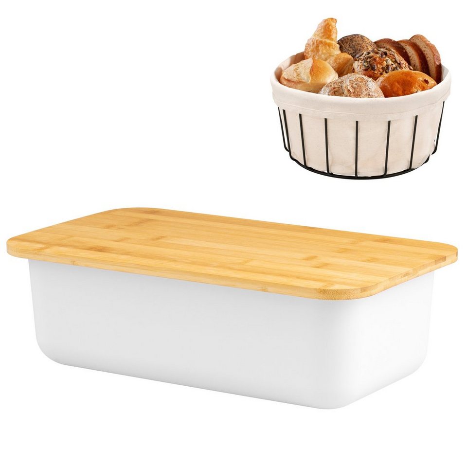 Bremermann Brotkorb Brotkasten Set In Weiß Mit Bambus Deckel