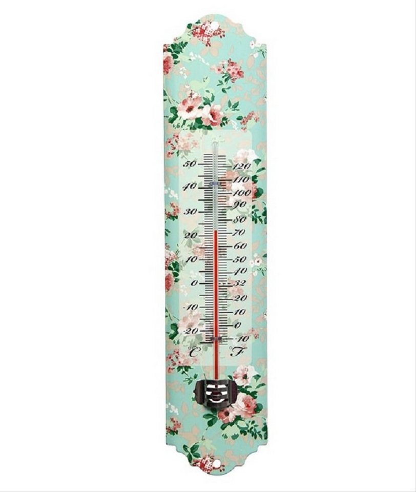 Linoows Dekoobjekt Thermometer Blech Thermometer Mit Rosenblüten