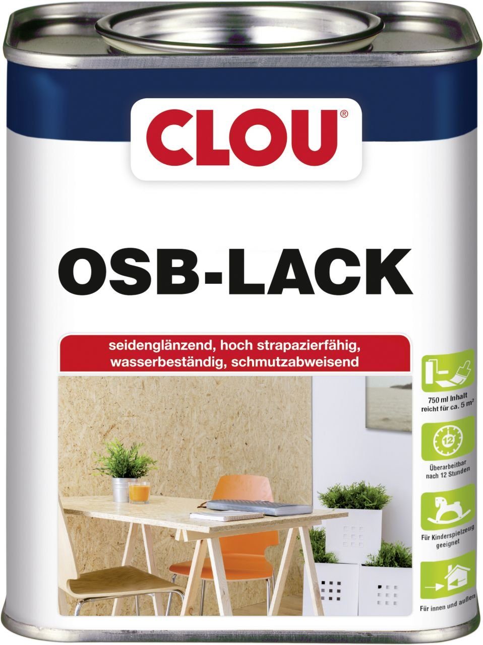 CLOU Lack Clou OSB Lack 750 ml seidenglänzend, Speziell auf OSB-Platten ...