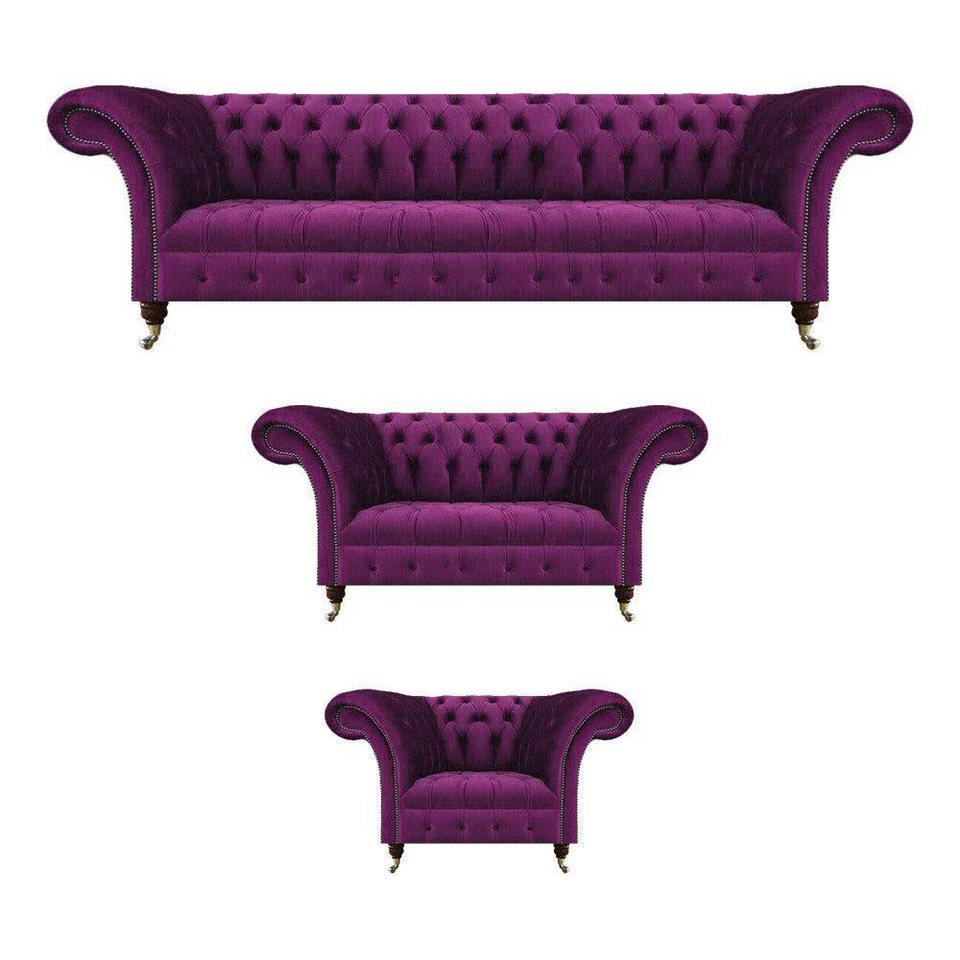 Jvmoebel Chesterfield Sofa Lila Sofagarnitur 3tlg Luxus Textil Polster