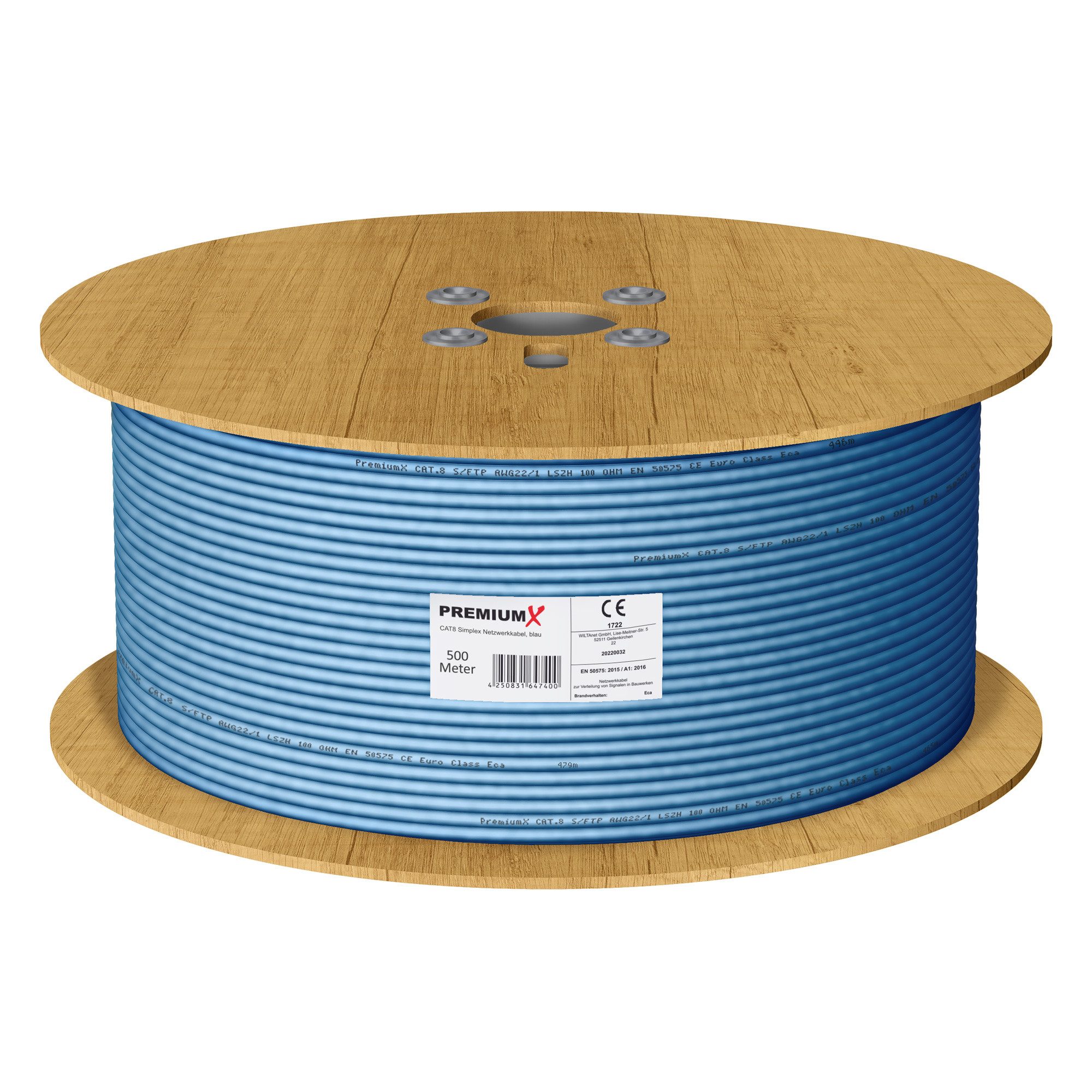 PremiumX 500m CAT 8 Netzwerkkabel Simplex LAN Kabel Ethernet Datenkabel ...