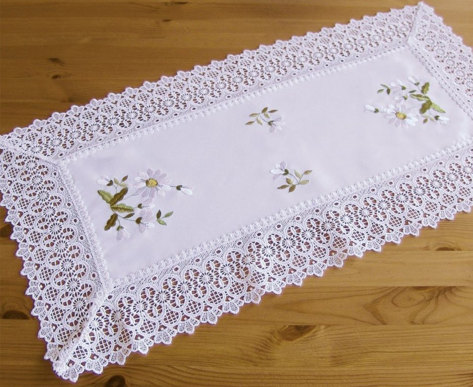Matches21 Home And Hobby Tischdecke Tischläufer Stick Voile Stoff Mit