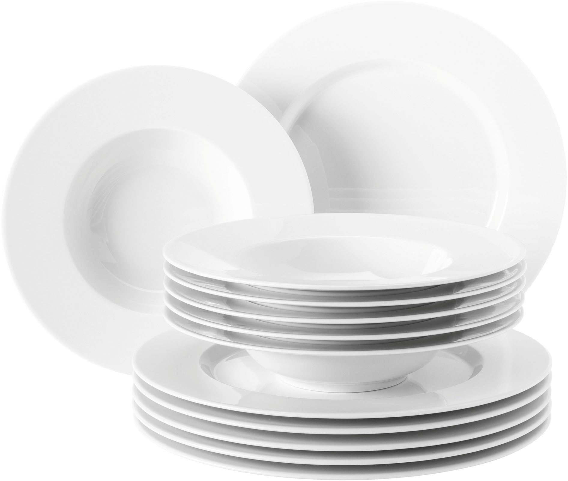 Seltmann Weiden Tafelservice 12-teilig Weiß (12-tlg), 6 Personen, Porzellan, Made in Germany