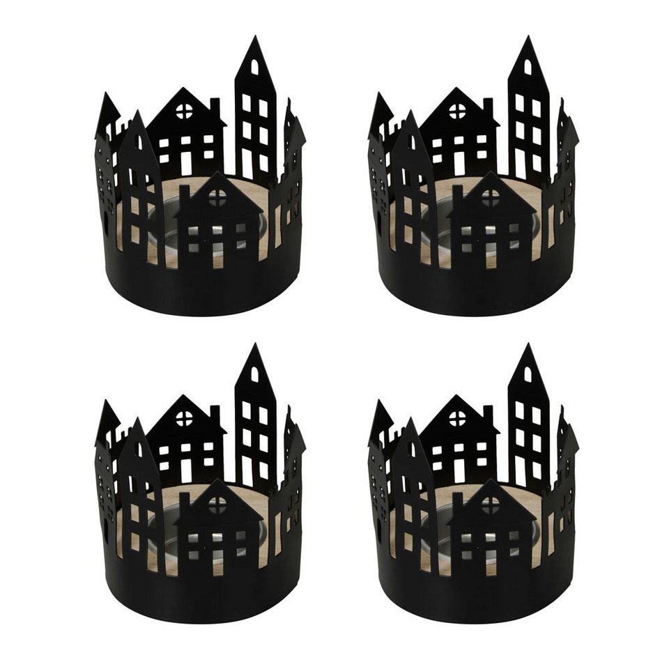 Posiwio Weihnachtsbaumkugel 4tlg Teelichthalter Townhouse Schwarz Aus