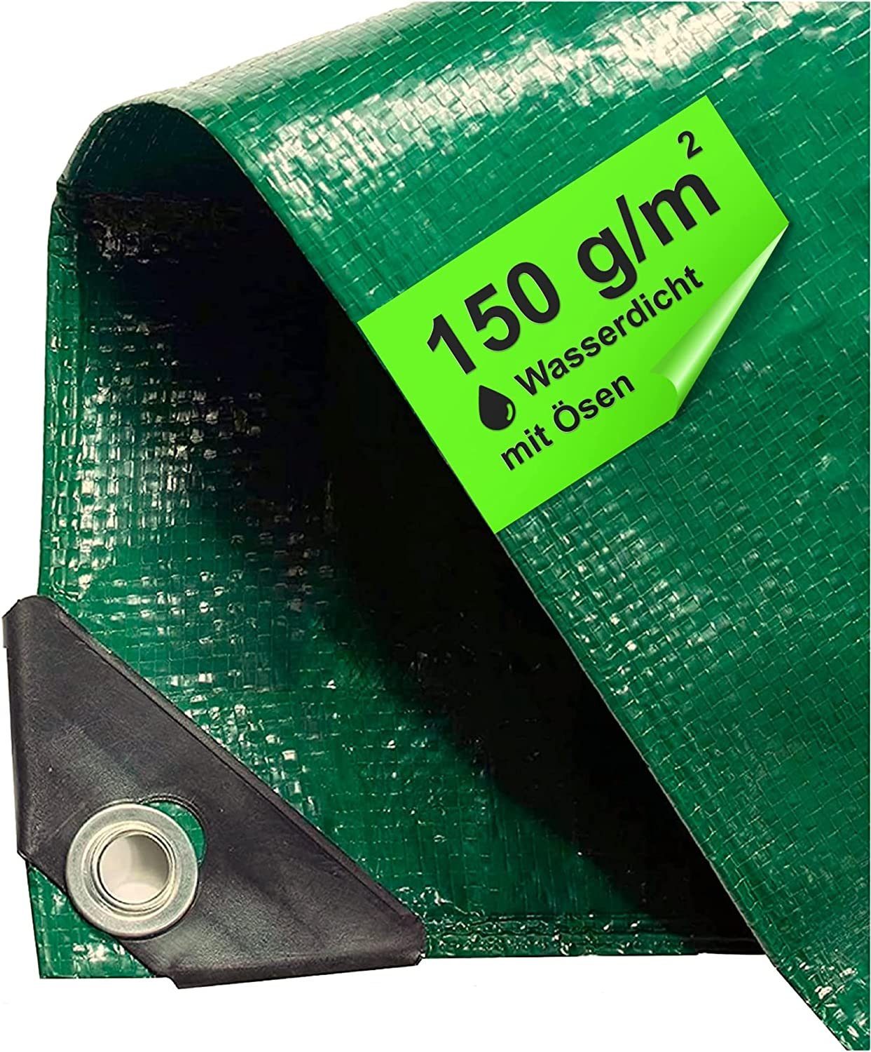 PlaneEasy.® Schutzplane Abdeckplane 2x2m wasserdicht - 150 g/m² - Abdeckung mit Ösen ...