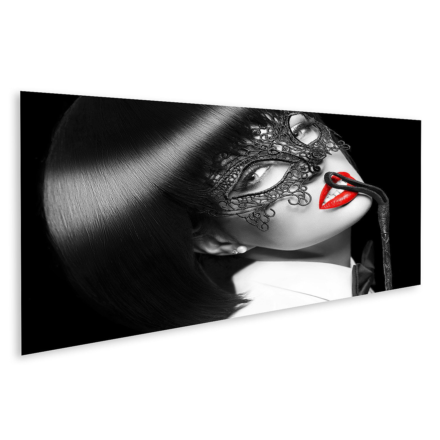 islandburner Leinwandbild Bild auf Leinwand Sexy Frau In Maske Peitsche Auf Rote Lippen Bdsm Sel