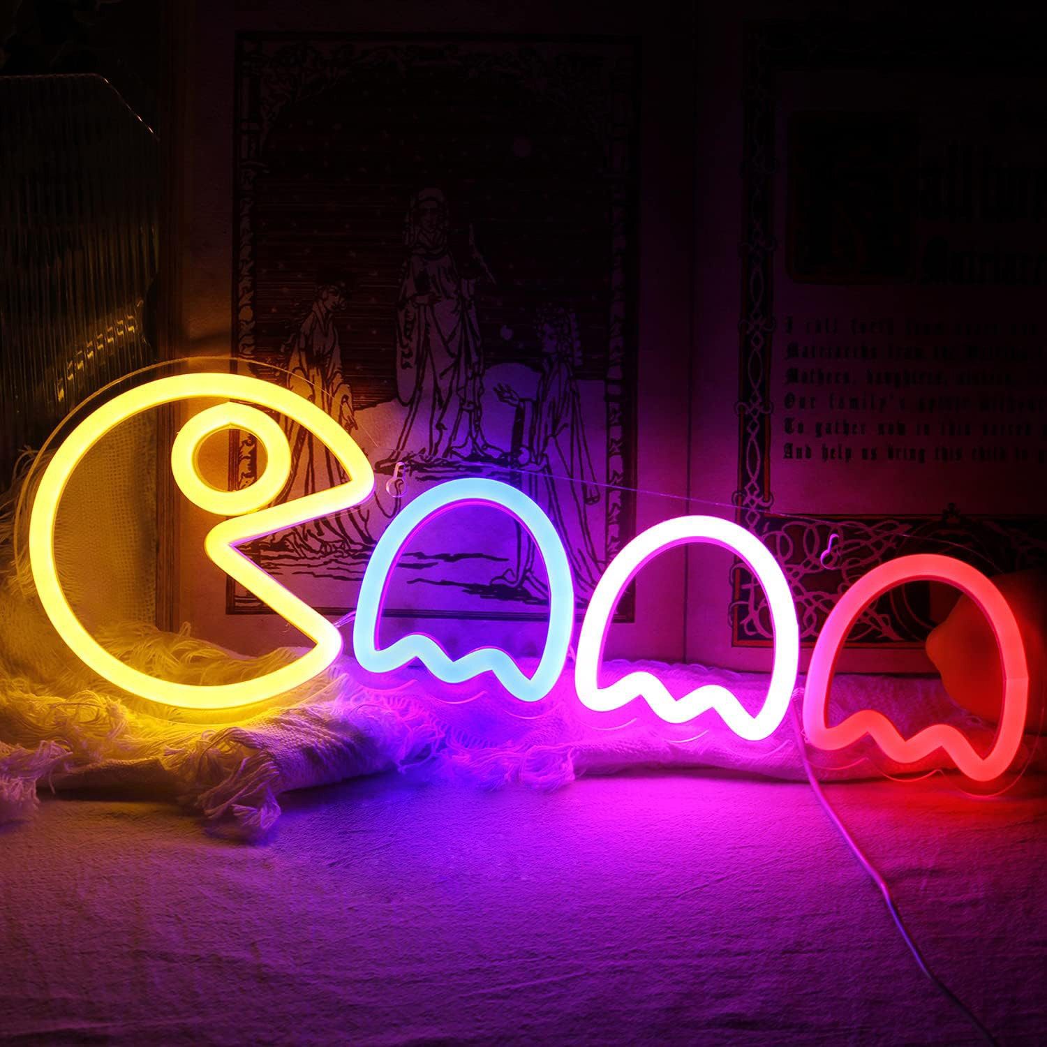 Jibenhome Led Dekolicht Pacman Acryl Neon Sign Usb Schalter Gaming Led