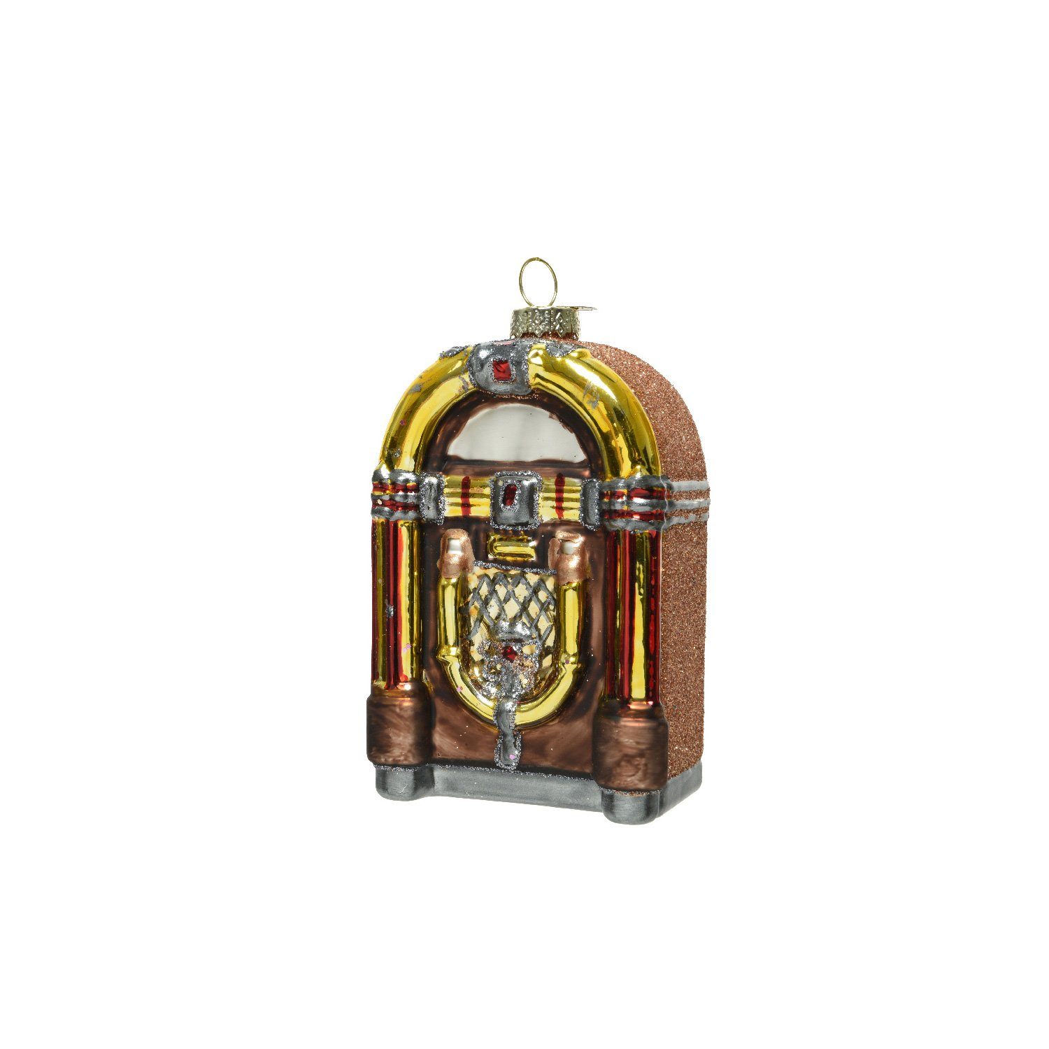 MARELIDA Christbaumschmuck Weihnachtsbaumschmuck JUKEBOX Musikbox Glas H: 11,5cm braun