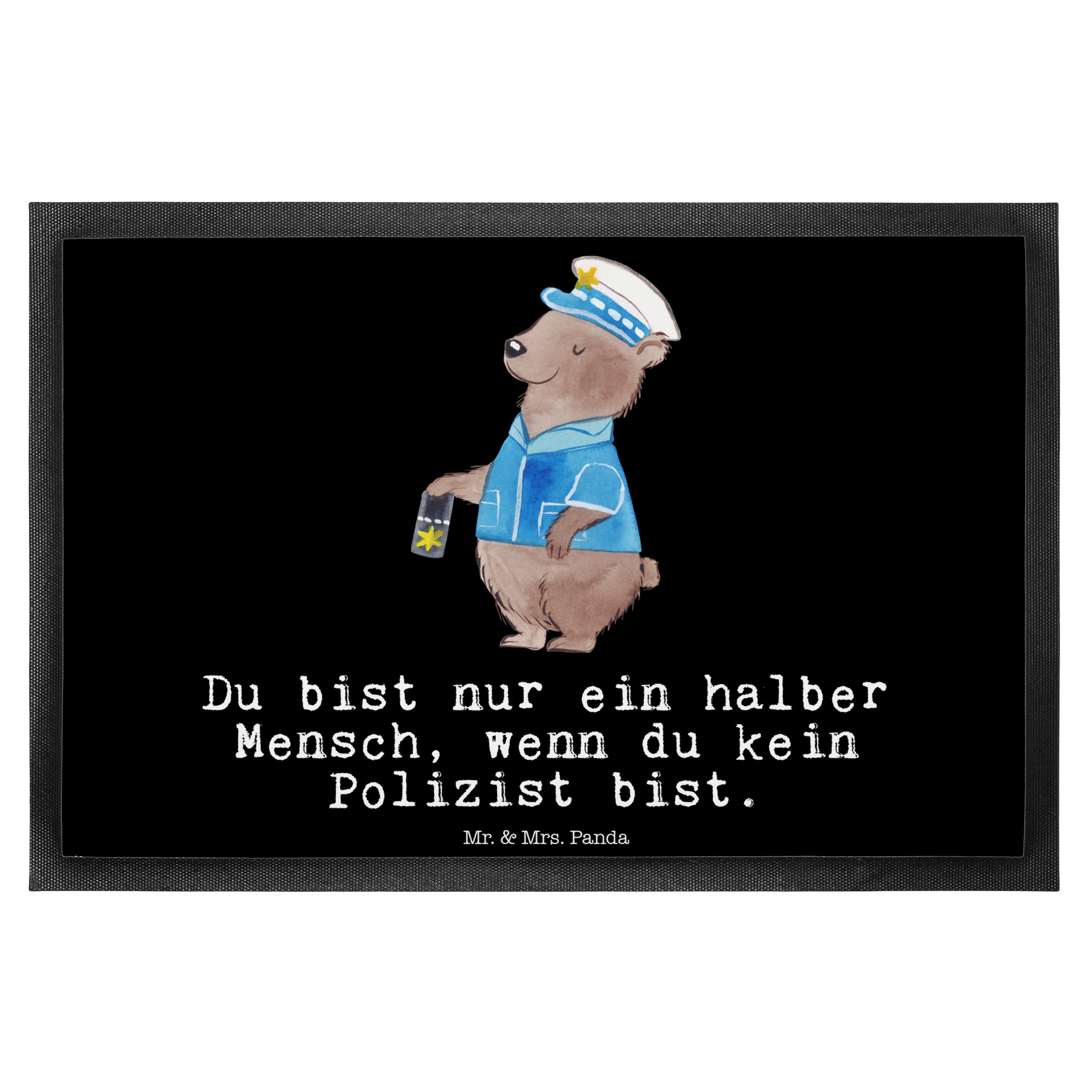 Mr. & Mrs. Panda Fußmatte Polizist Herz 40 x 60 cm - Schwarz - Geschenk, Fußabstreifer außen, S ...