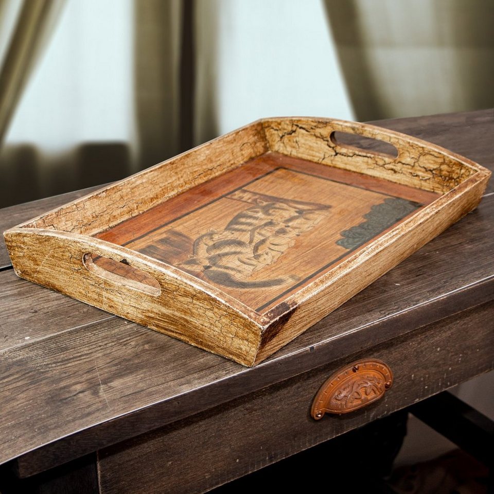 Antikas Dekotablett Tablett Mit Wolfmotiv Groß Serviertablett