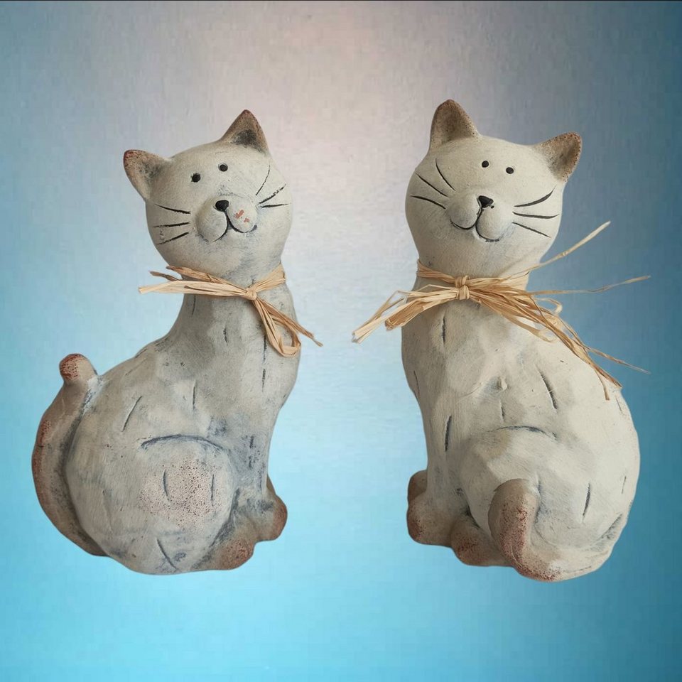 Aspinaworld Dekofigur Deko Katzen Figur Mit Stroh Schleife Im 2er Set