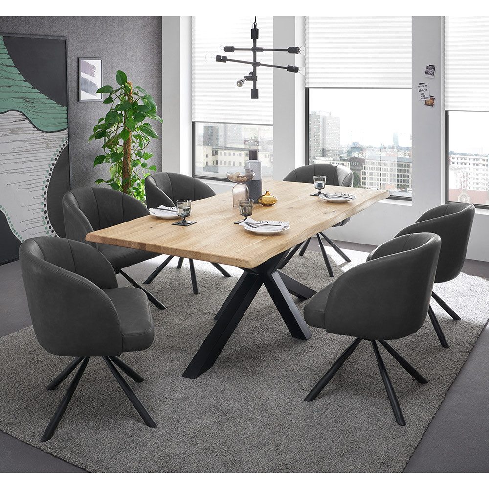 Lomadox Essgruppe NEWBURGH-119, (Spar-Set), Esstisch Eiche massiv mit 6 ...