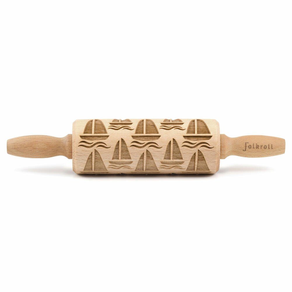 folkroll Teigroller 3D-Motiv-Teigrolle Buchenholz, Boot