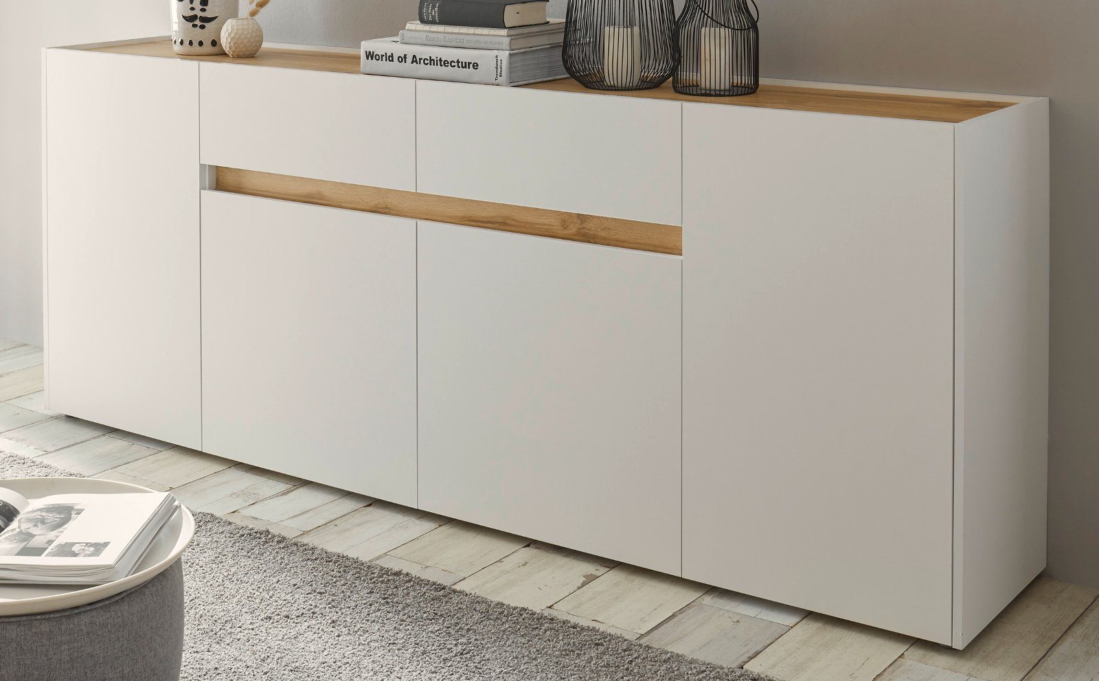 Furndesign Sideboard Center Anrichte In Weiß Mit Wotan Eiche 220 X