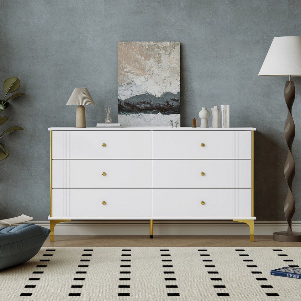 Merax Kommode Mit Goldenen Dekor Und Metallfüße Schubkastenkommode 6