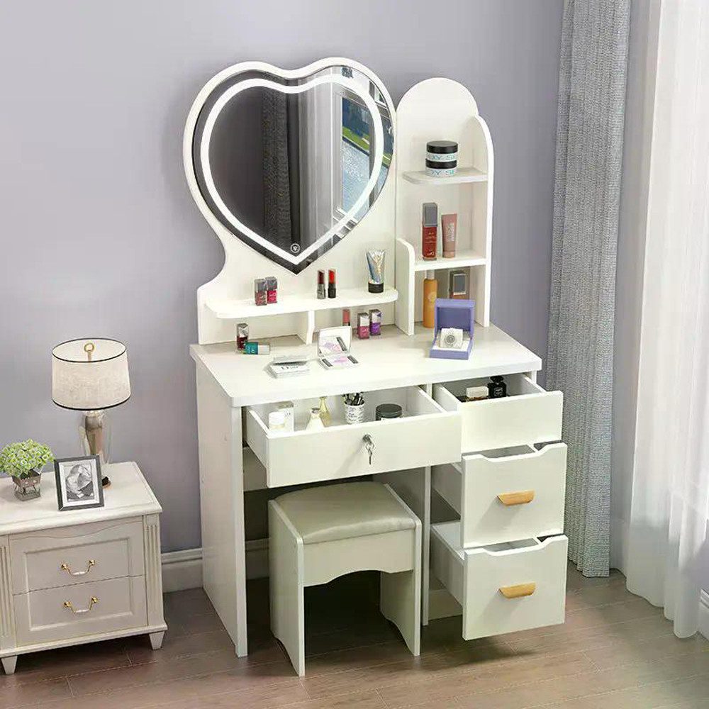 habeig Schminktisch mit Hocker Kommode 125x80cm abschließbar 4 ...