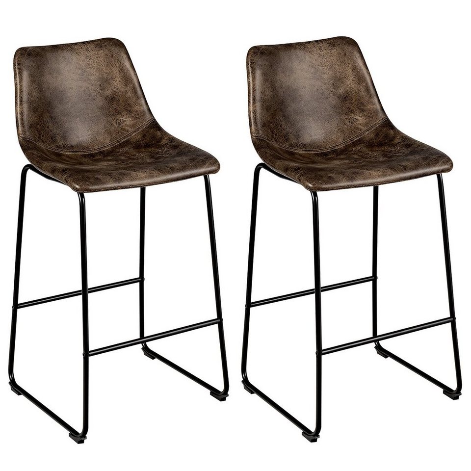 Costway Barhocker 2er Set Mit Lehneandfußstütze Sitzhöhe 75cm Metall