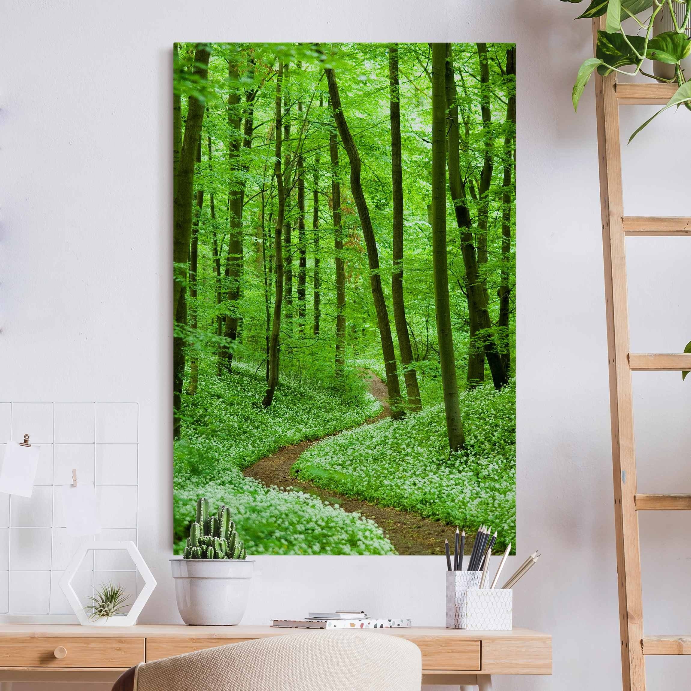 Bilderdepot24 Leinwandbild Akustikbild Wald Natur Modern Romantischer Waldweg Akustik Bilder ...