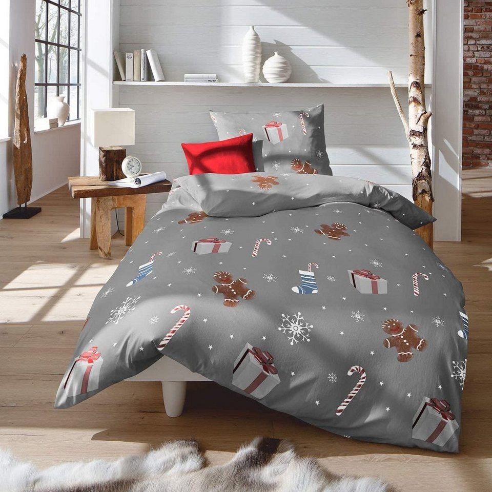 Bettwäsche Fleuresse Davos Biber Bettwäsche 135x200 Weihnacht