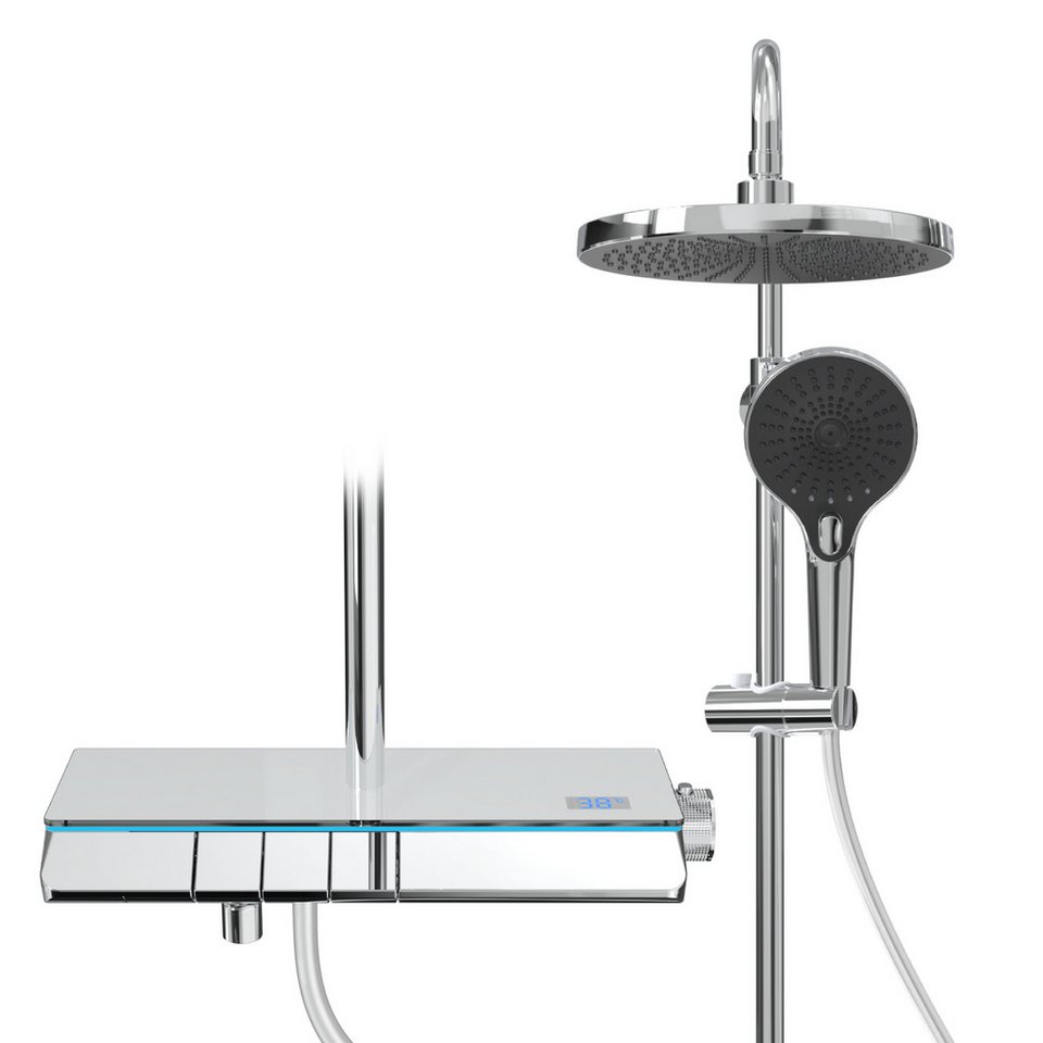 Emke Duschsystem Mit Regendusche Und Handbrause Thermostat Mit Blauer