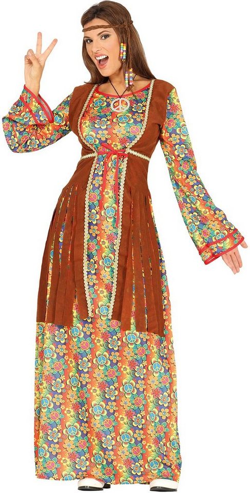 Fiestas Guirca Kostüm Hippie Maxikleid Damen Mit Weste Erwachsenen Kostüm