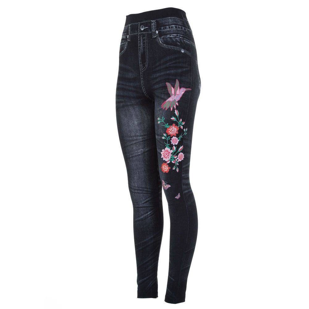 Ital Design Leggings Damen Freizeit Applikation Stretch Jeggings In Grau