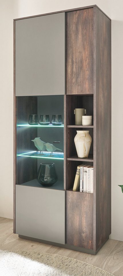 Furndesign Stauraumvitrine Piano Vitrinenschrank In Thermo Eiche Mit