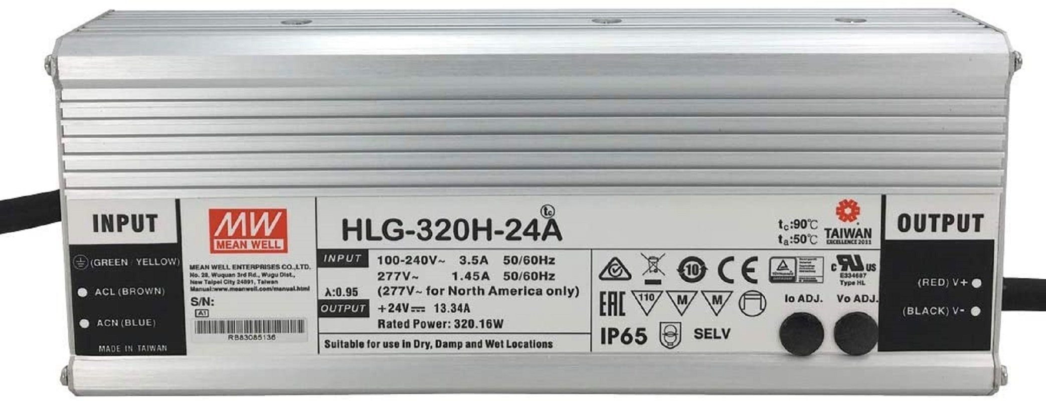 MeanWell 320W Hochwertiges und leistungsstarkes LED-Netzteil Aluminium IP65 Trafo