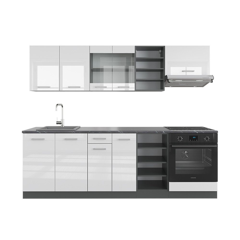 Vicco Küchenzeile R-Line, Goldkraft Eiche/Anthrazit, 240 cm, AP Anthrazit