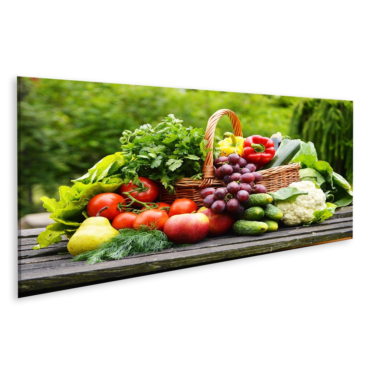 islandburner Leinwandbild Bild auf Leinwand Frisches Bio Gemüse Im Weidenkorb In Den Garten 120