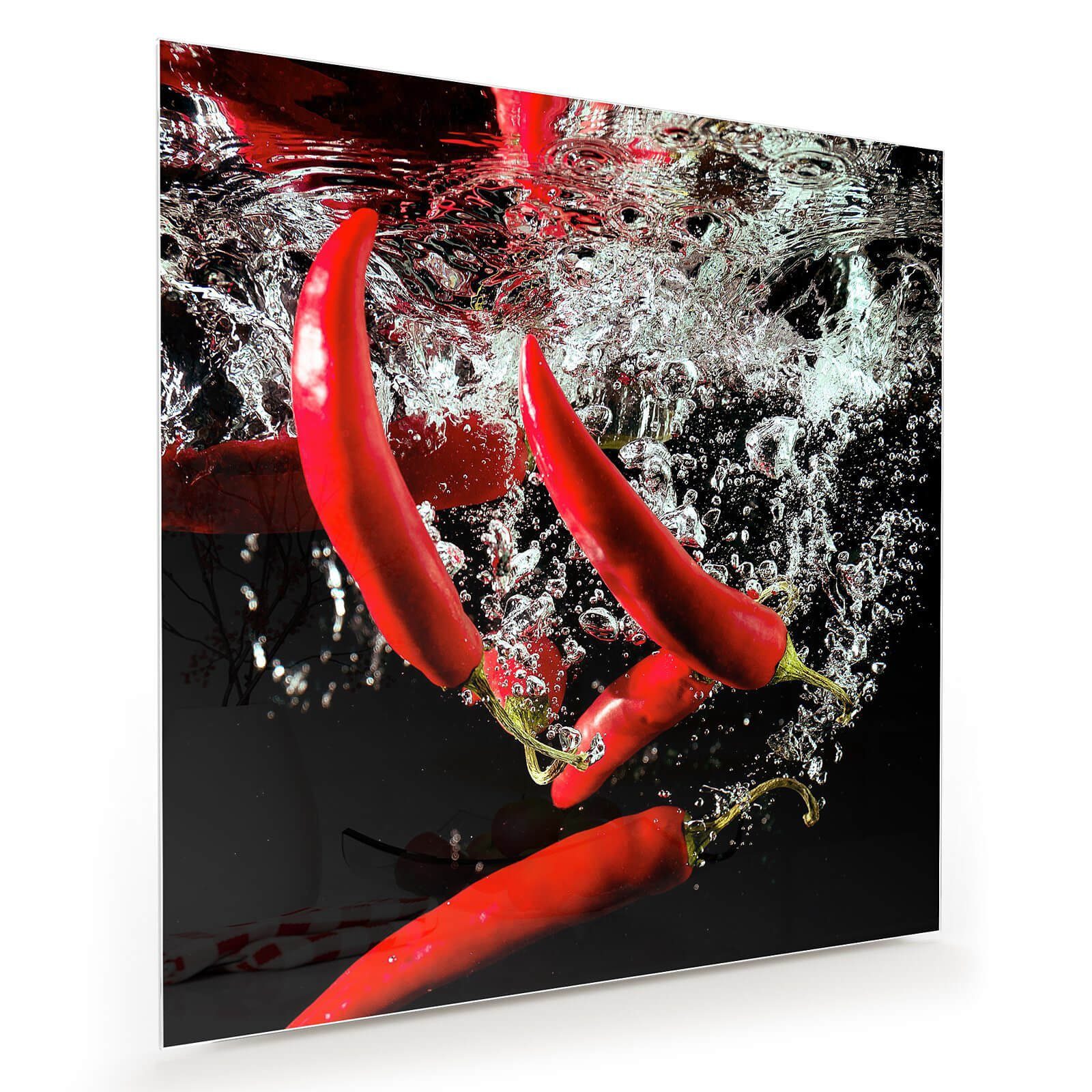 Primedeco Glasbild Wandbild Quadratisch Chilischoten Im Wassersplash