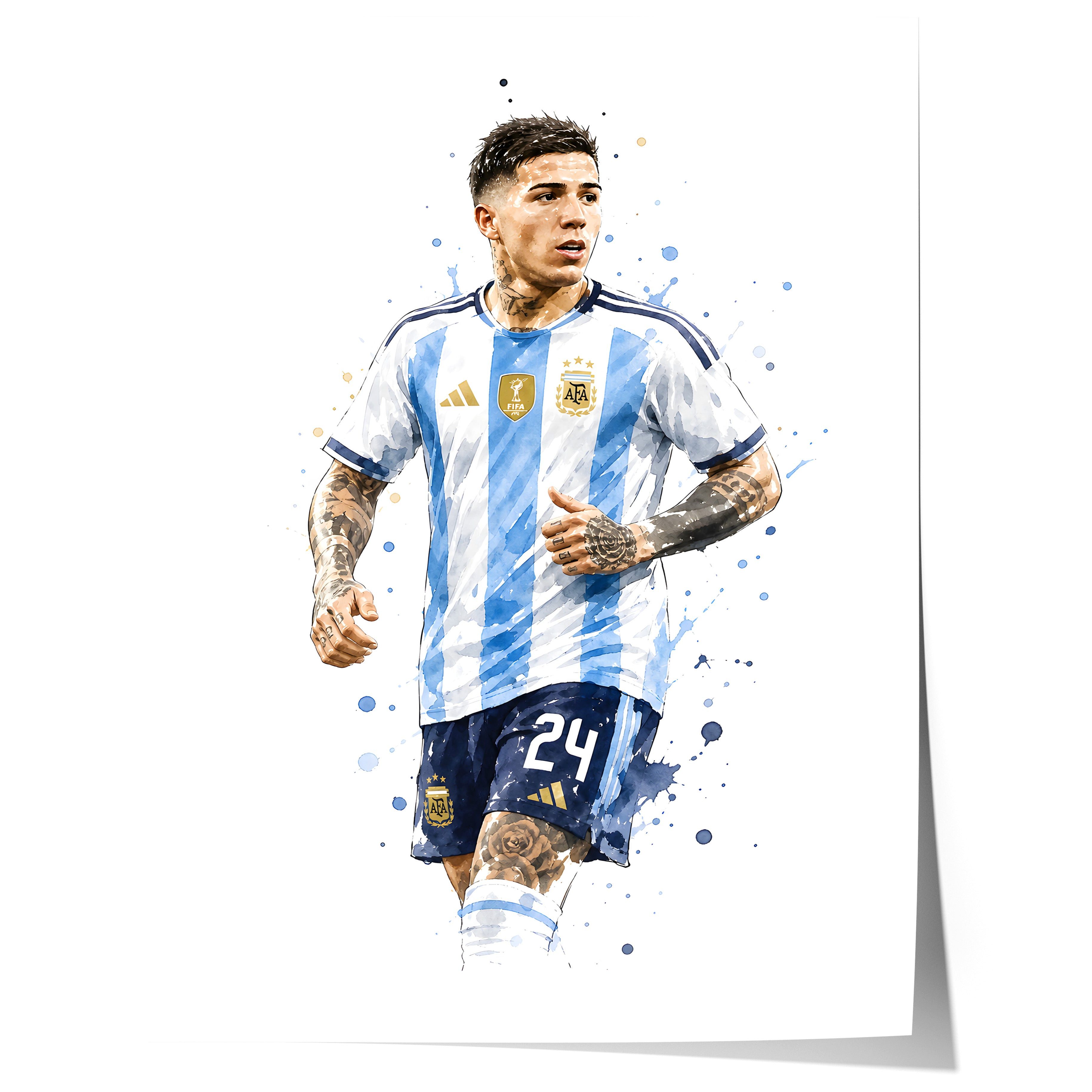 JUSTGOODMOOD Poster Fußball Argentinien Spieler Geschenkidee Aquarell ...