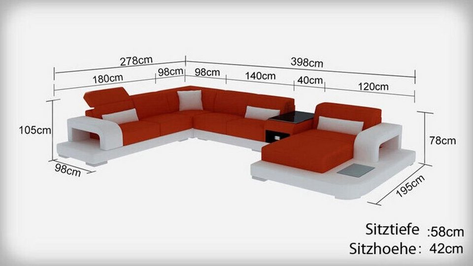 Jvmoebel Ecksofa Leder Eck Sofa Eck Wohnlandschaft Garnitur Design