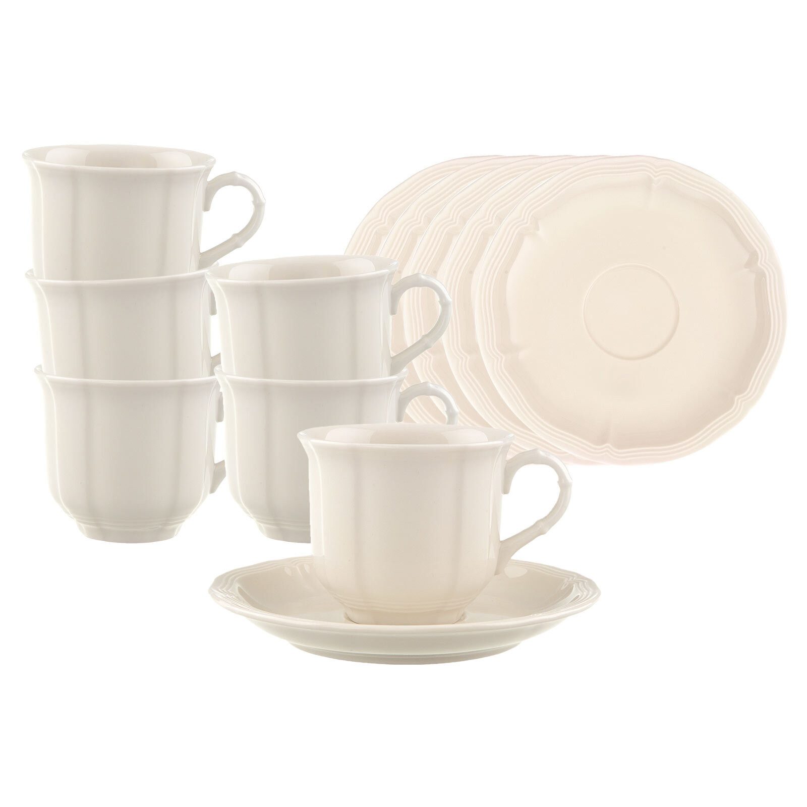 Villeroy & Boch Tasse Manoir Kaffeetassen mit Untertassen 120 ml 6er Set, Porzellan