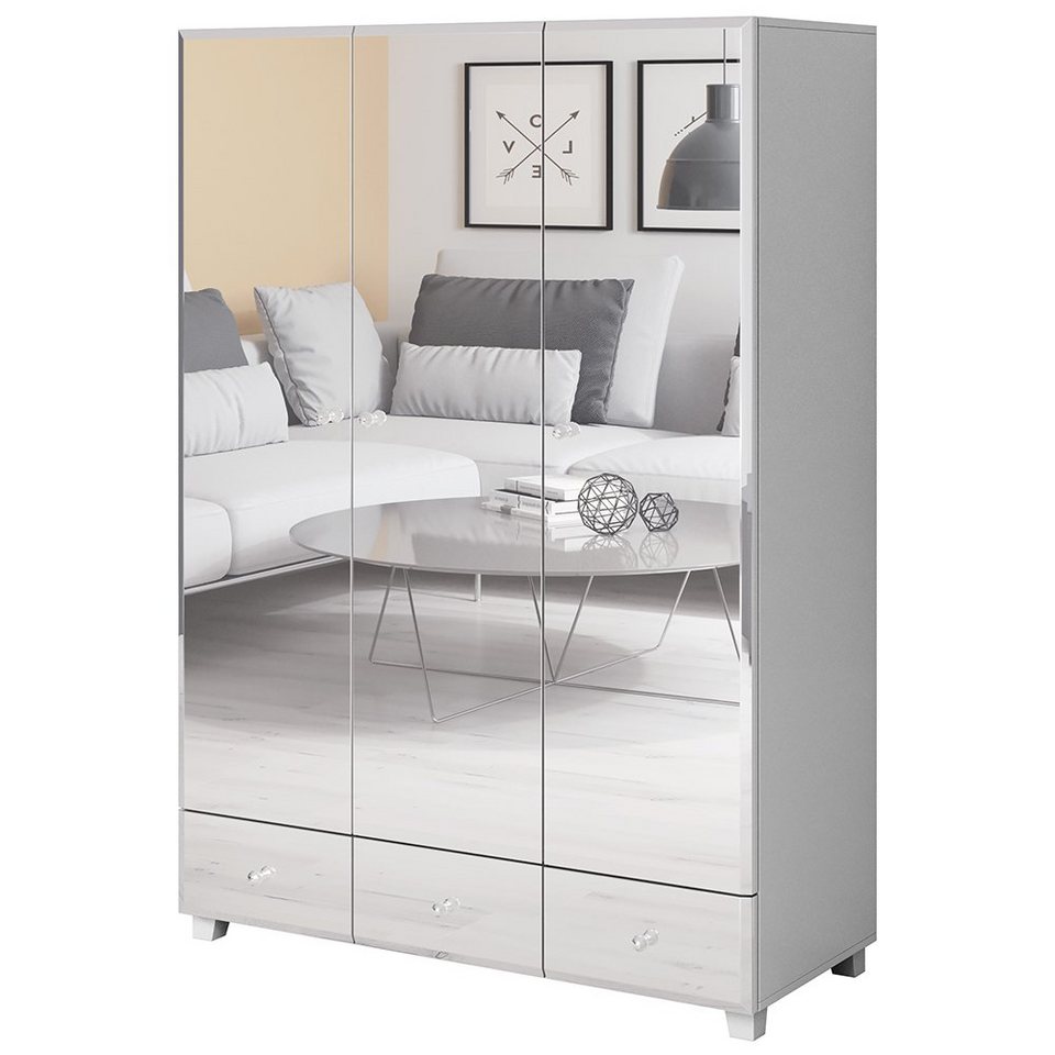 Lomadox Drehtürenschrank Bucceri 83 Weiß 3 Türig Mit 3 Schubkästen 129