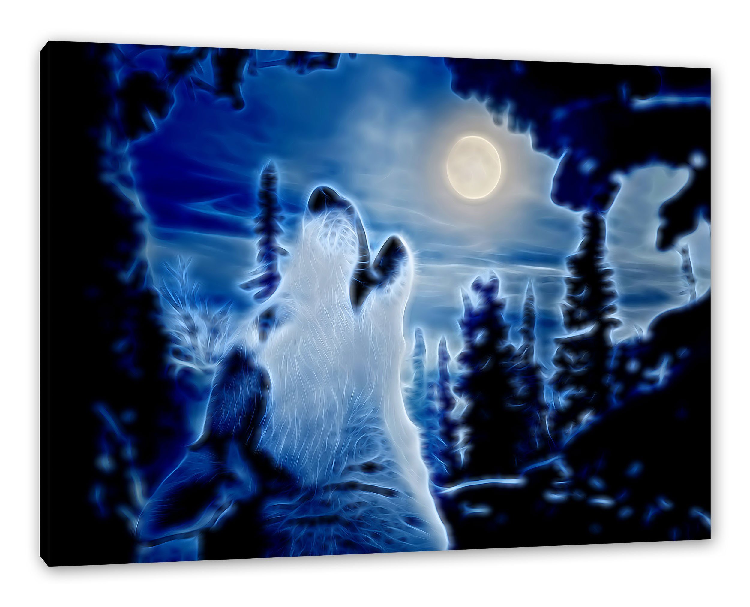 Pixxprint Leinwandbild heulender Wolf im Mondlicht, heulender Wolf im Mondlicht (1 St ...