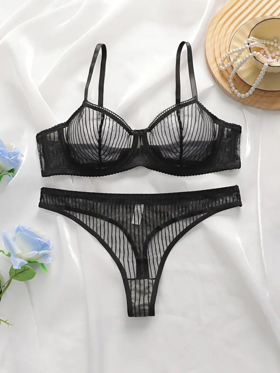 Elegant Love Set: Bügel-BH Netz-Dessous-Set – Unterwäsche mit BH & Tanga, Luxuriöse Reizwäsche ...