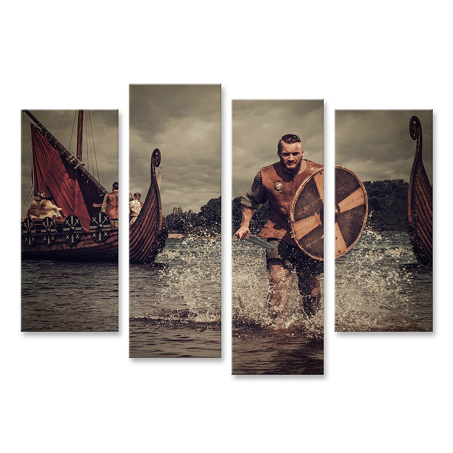 islandburner Leinwandbild Bild auf Leinwand Serious Wikinger Krieger Im Angriff Auf Dem Hintergr