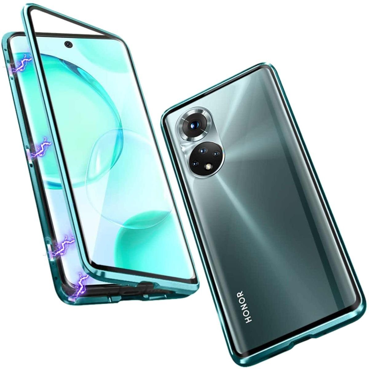 Wigento Handyhülle Beidseitiger 360 Grad Magnet Glas Case Bumper Für