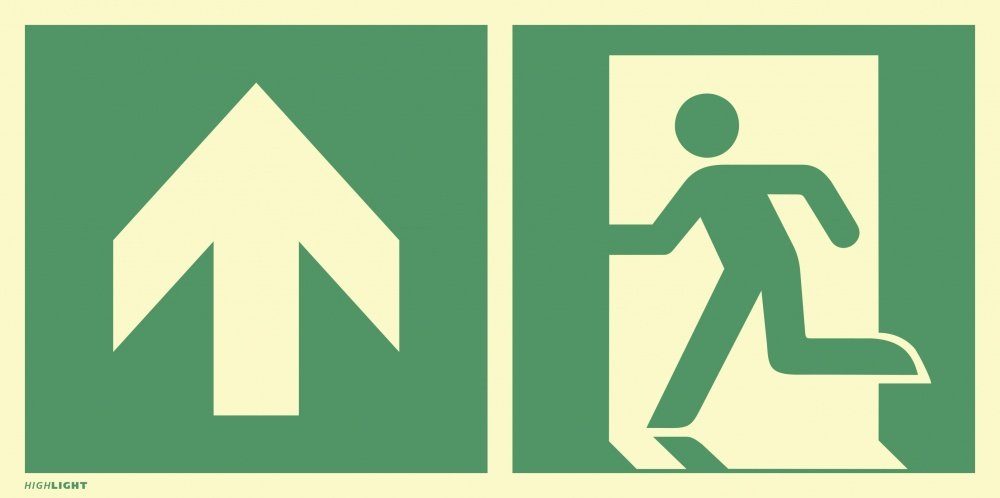 König Werbeanlagen Hinweisschild Notausgang links Pfeil oben, Kombi, ISO 7010, Folie, nachl ...