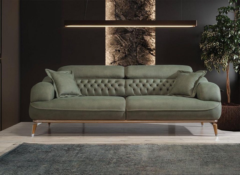 Jvmoebel Sofa Sofa 3 Sitzer Grau Luxus Textil Wohnzimmer Design