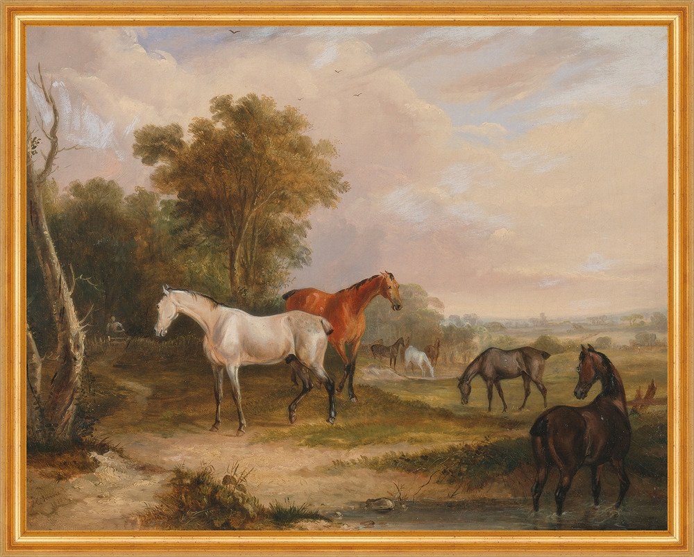 BillerAntik Kunstdruck Horses Grazing: a Grey Stallion Pferde Tiere Turner Weide B A2 00015 G ...