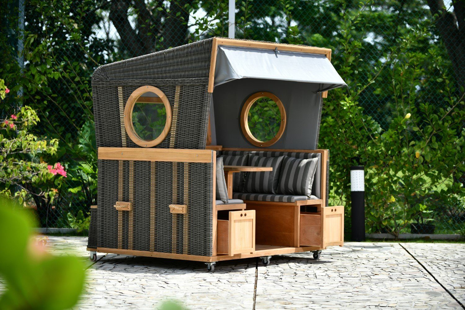 deVries Strandkorb Strandkorb 6-Sitzer Teak - PE grau - Modell 537 ...