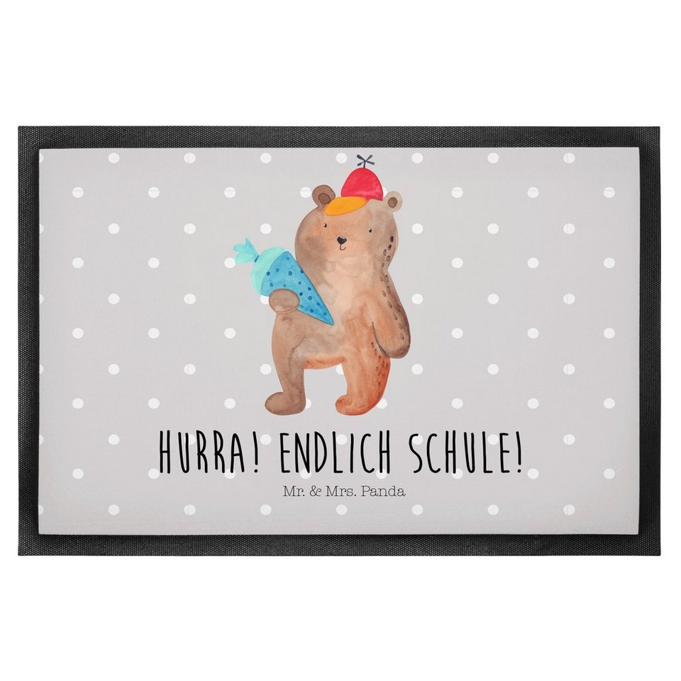 Fußmatte 50 X 75 Cm Bär Mit Schultüte Grau Pastell Geschenk