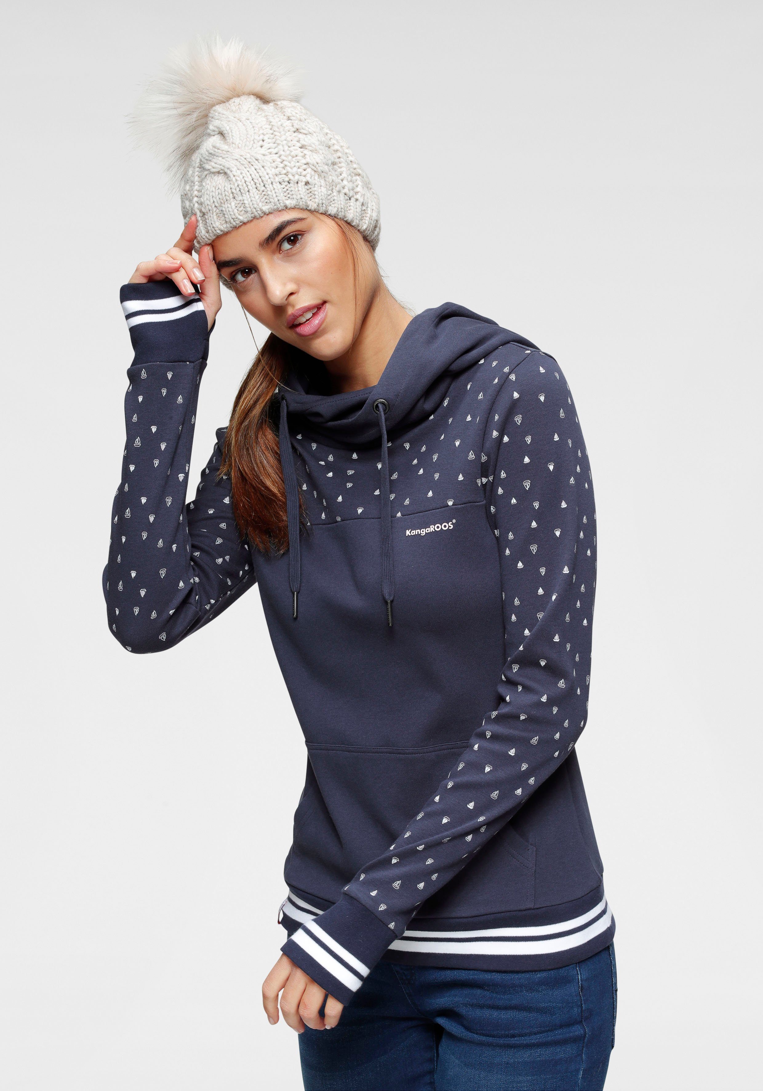 Kangaroos Hoodie Langarm Figurbetonter Schnitt Aus Baumwolle Mit Kapuze